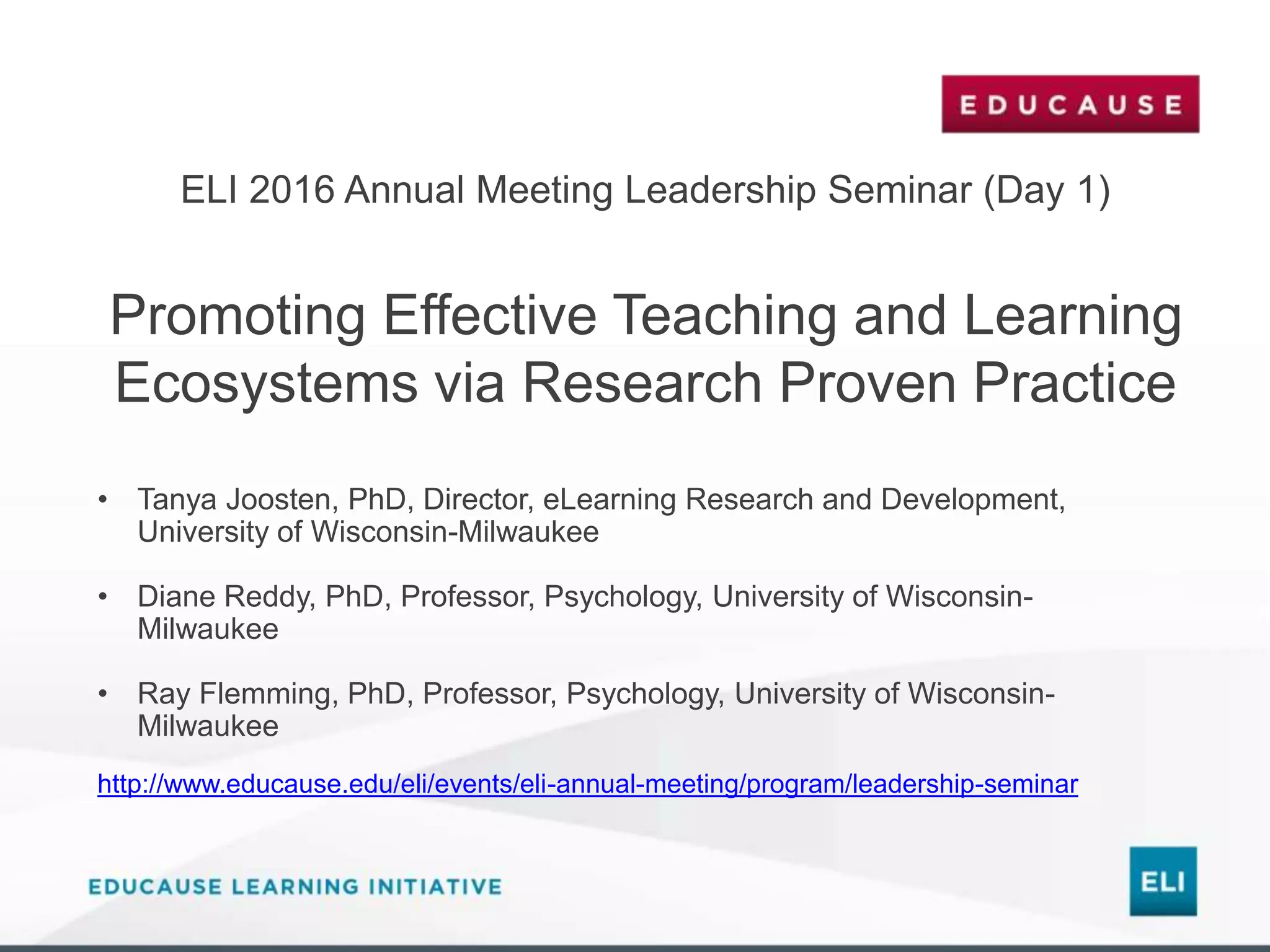 Promoting Effective Teaching and Learning Ecosystems via Research ...