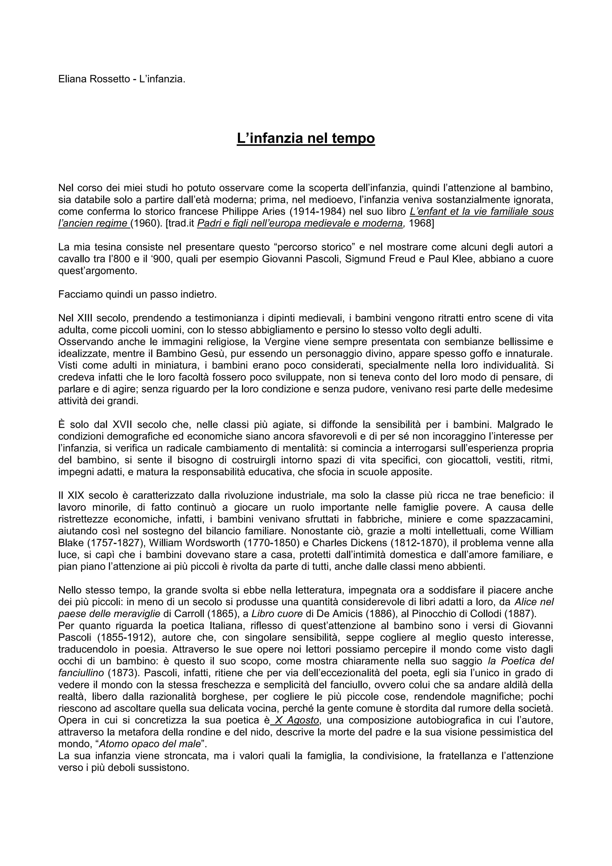 L'infanzia nel tempo - testo | DOCX
