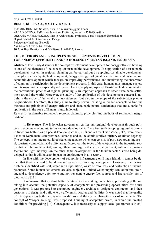 THE METHODS AND PRINCIPLES OF SETTLEMENTS DEVELOPMENT FOR ENERGY EFFICIENT LANDED-HOUSING IN ...