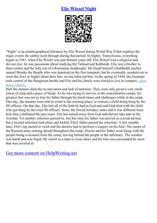 Elie Wiesel Night | PDF