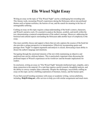 Elie Wiesel Night Essay. Holmes Community College | PDF