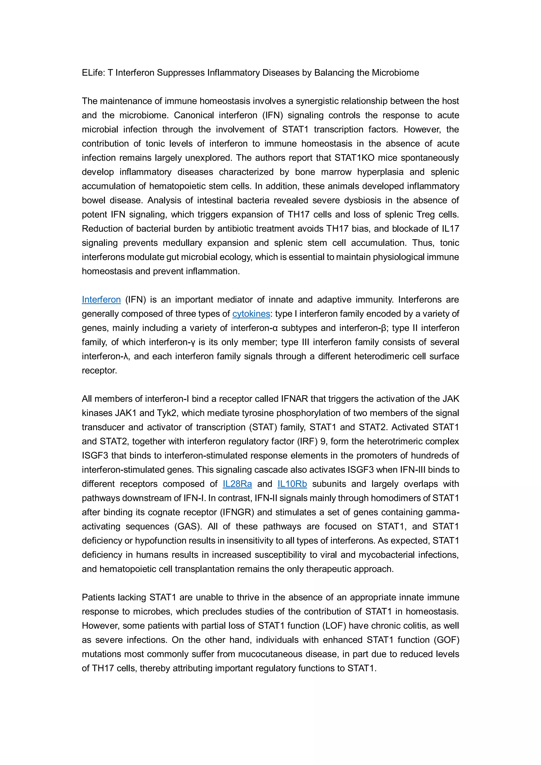 ELife: T Interferon Suppresses Inflammatory Diseases by Balancing the ...