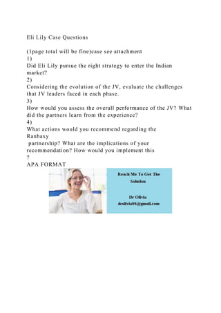 Eli Lily Case Questions(1page total will be fine)case see attach.docx