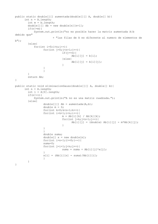 Eliminación gaussiana java codigo | TXT