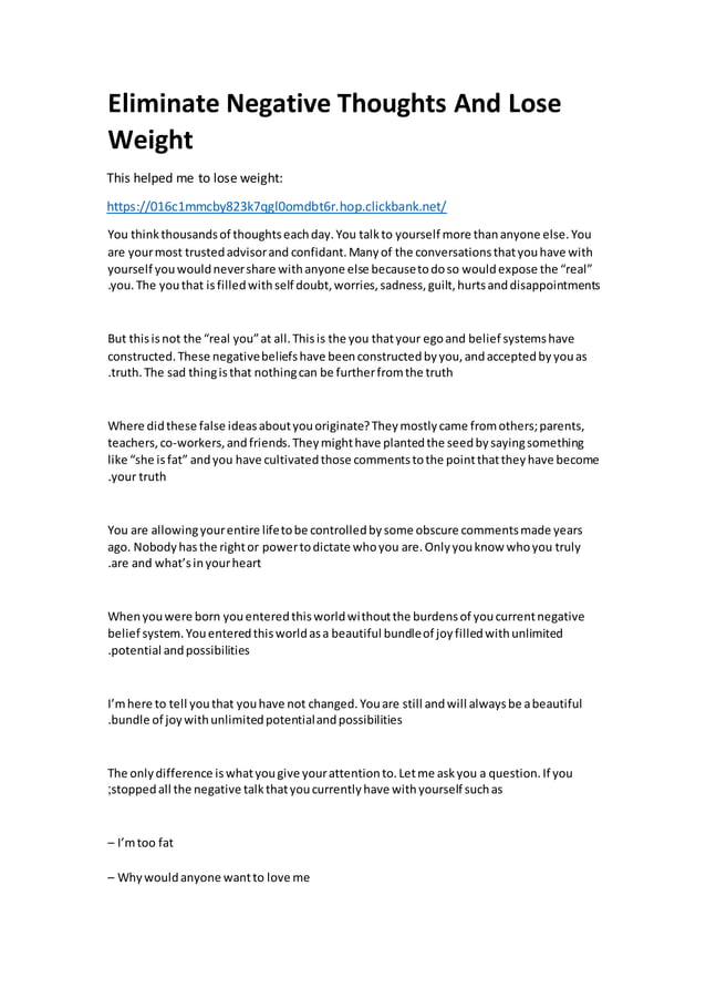 Eliminate negative thoughts and lose weight | DOCX