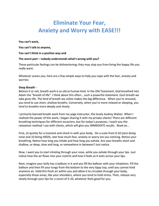 Eliminate your fear, anxiety and worry with ease!!! | PDF