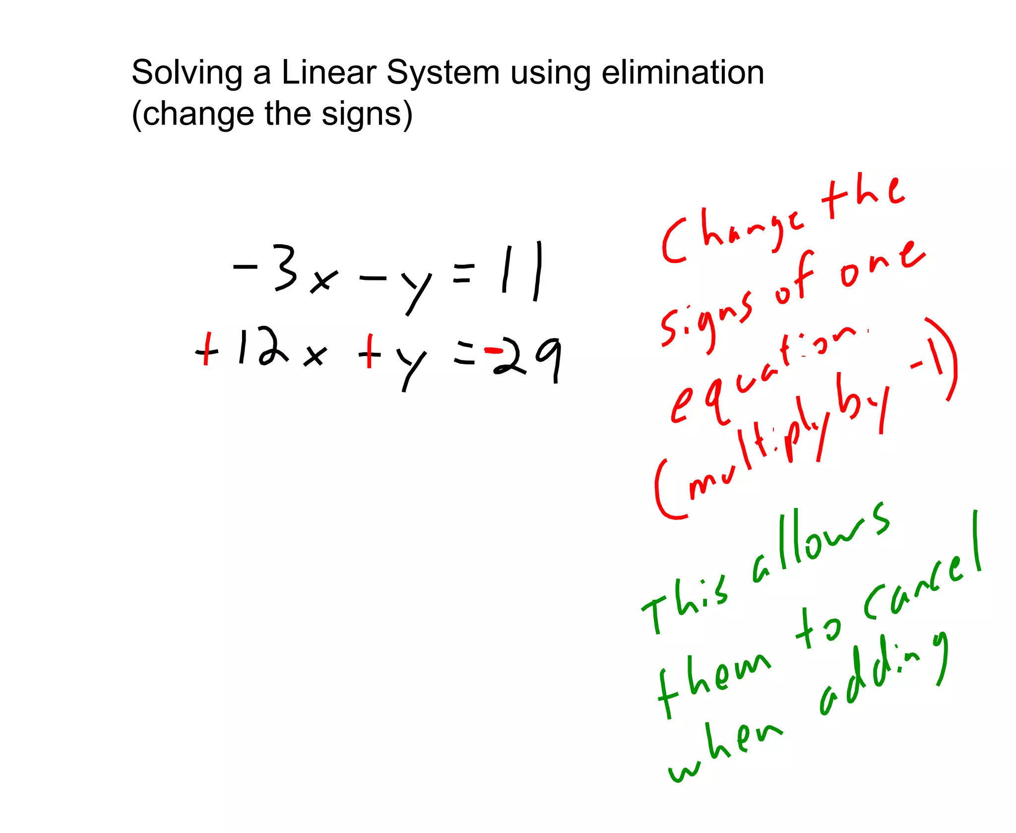 Elimination change of signs example slides | PPTX