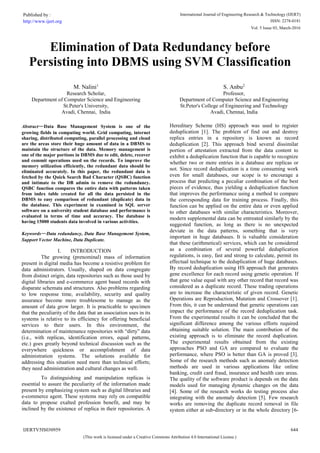Elimination of data redundancy before persisting into dbms using svm classification | PDF