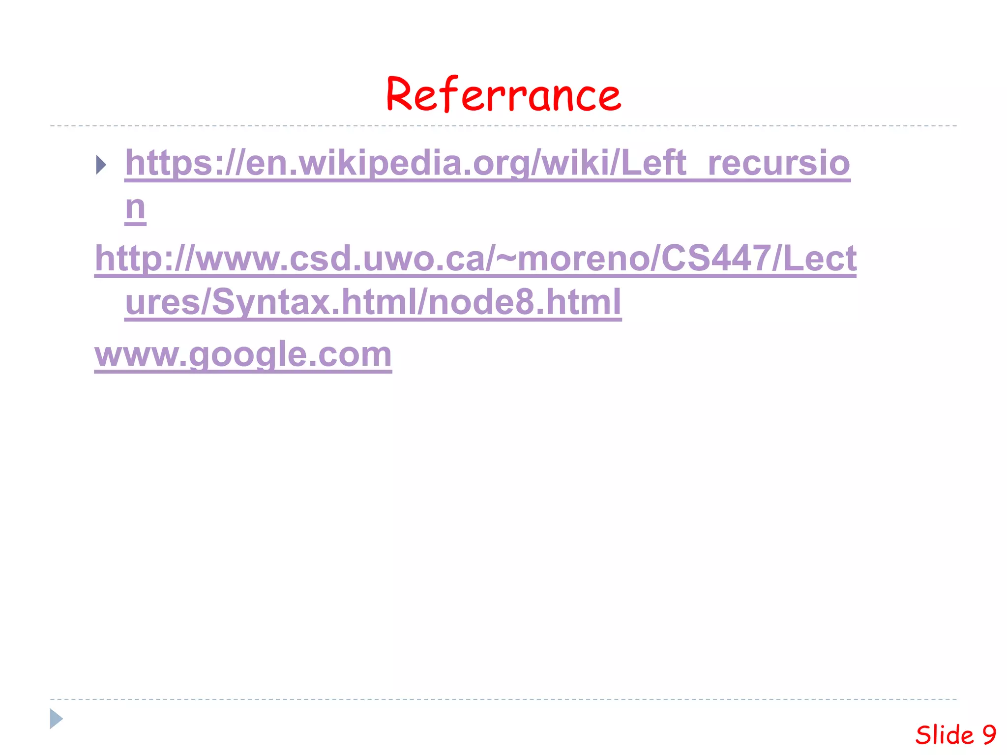Elimination of left recursion | PPT Elimination of left recursion | PPT