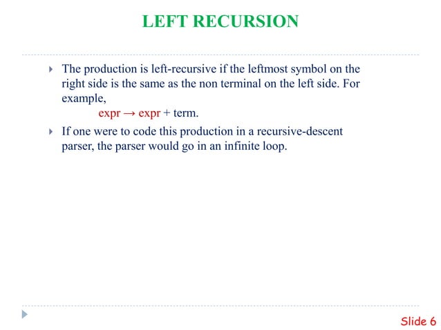 Elimination of left recursion | PPTX | Programming Languages | Computing