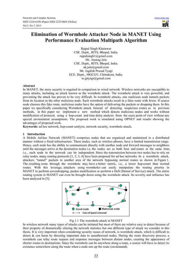 Detecting Wormhole Attacker Nodes In Manets Using Hop Count And Delay Analysis Pdf