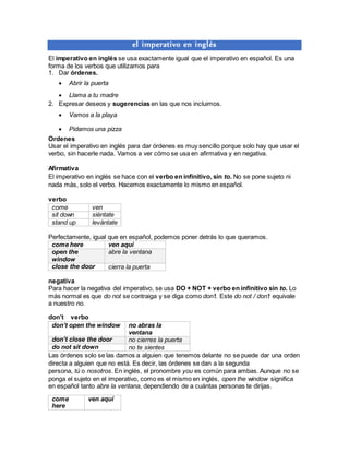 El imperativo en inglés act | DOCX