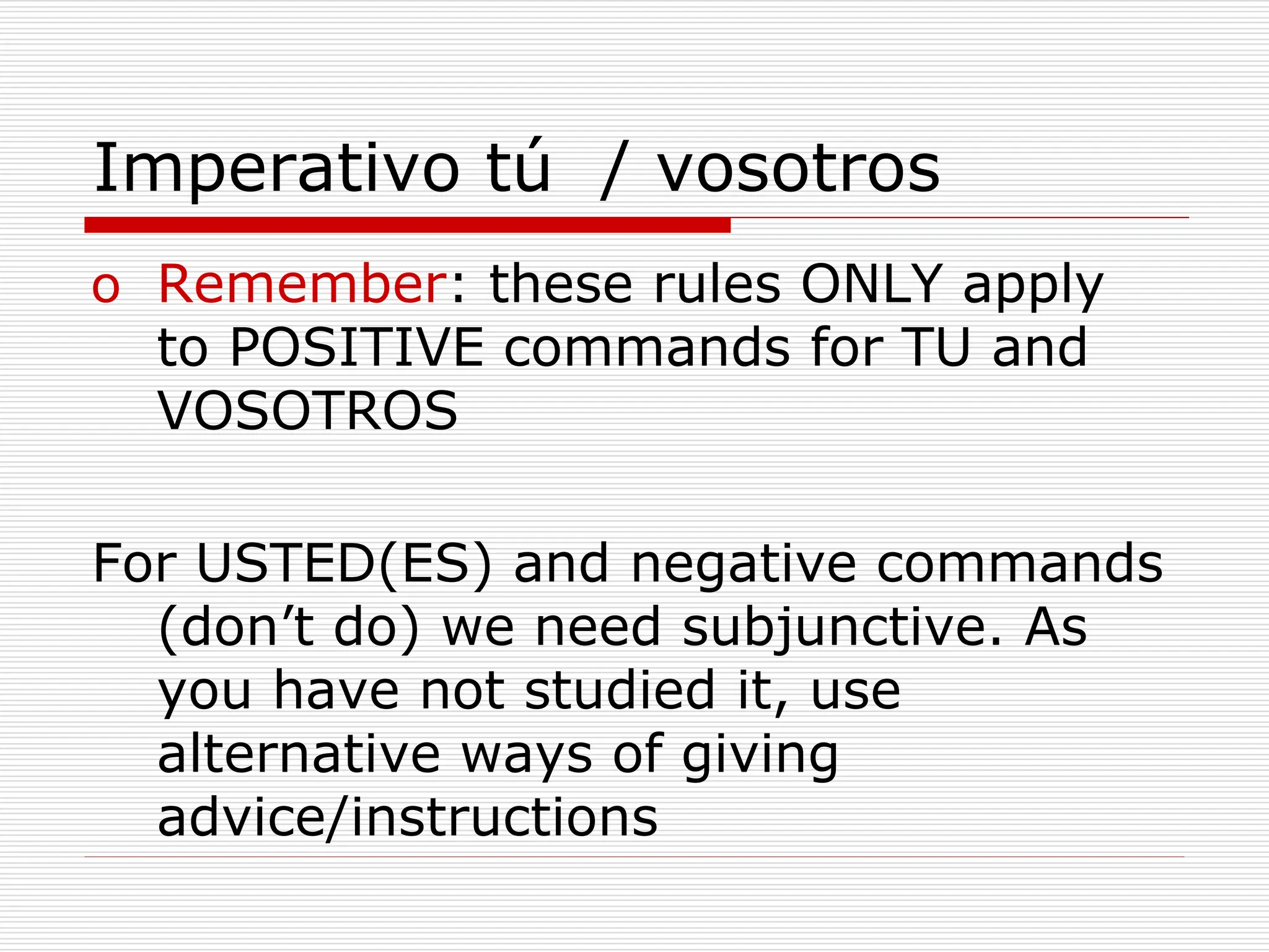 FORMACION DEL IMPERATIVO PARA Tu Y Vosotros | PPT