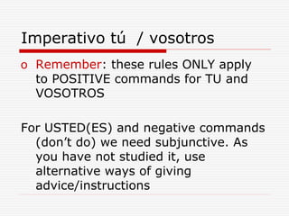 FORMACION DEL IMPERATIVO PARA Tu Y Vosotros | PPT