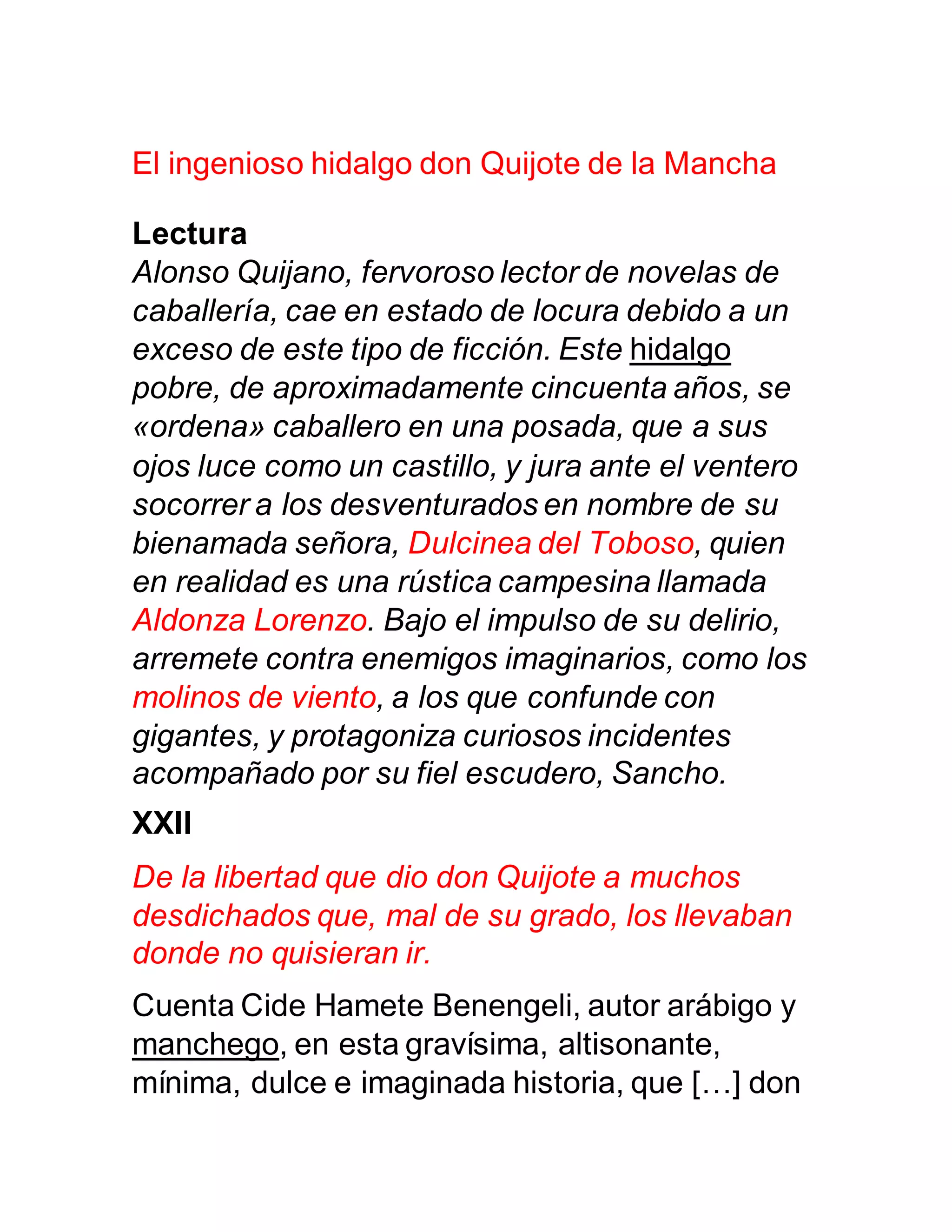 El Ingenioso Hidalgo Don Quijote de la Mancha | PDF