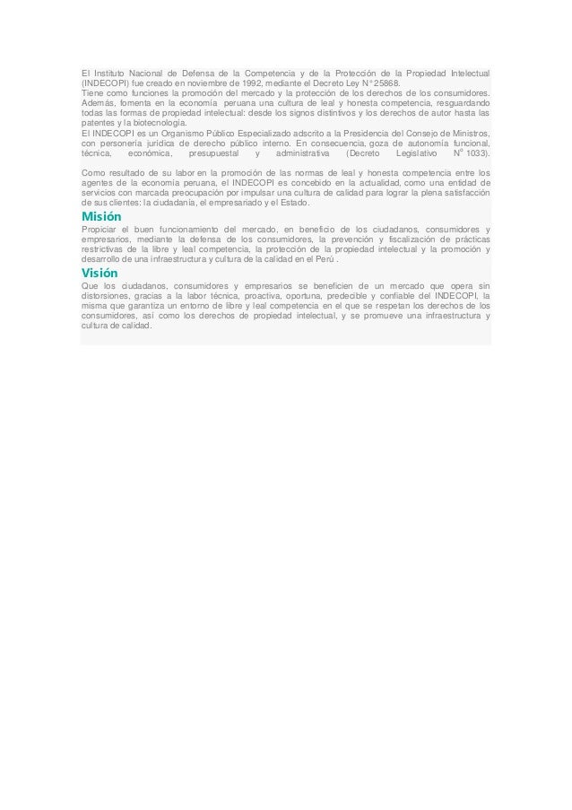 El instituto nacional de defensa de la competencia y de la protección… El instituto nacional de defensa de la competencia y de la protección…