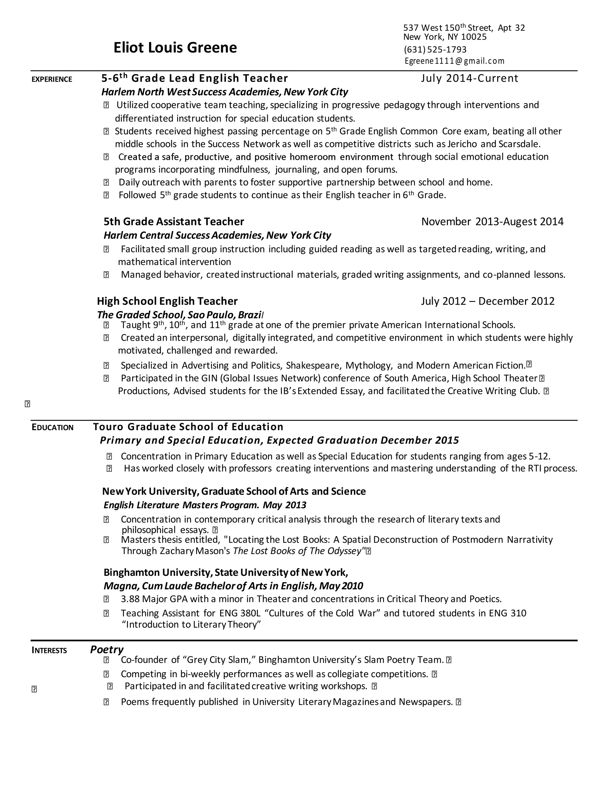 Eliot greene resume 1.18.16