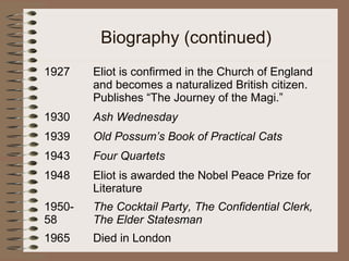 Eliot ppt | PPT | Poetry | Books and Literature