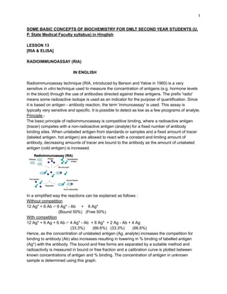 DMLT (2nd Year) : RIA and ELISA - Some basic concepts (U. P. State ...