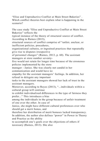 Elise and Unproductive Conflict at Main Street Bakeries” . Which co.docx