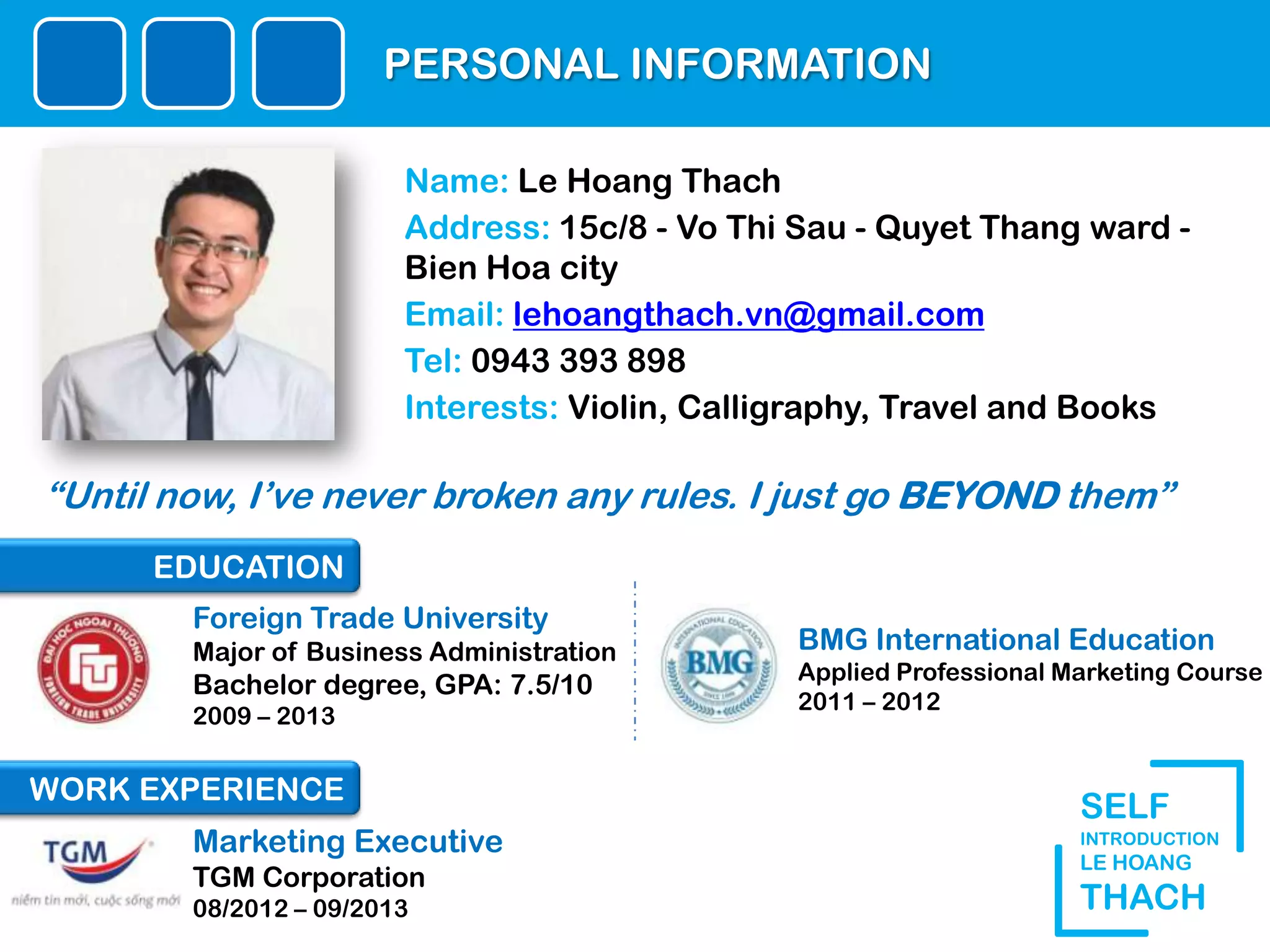 Elite Development Program_Self-Introduction_LeHoangThach | PPTX