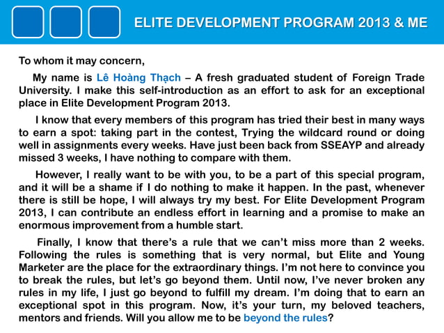 Elite Development Program_Self-Introduction_LeHoangThach | PPTX