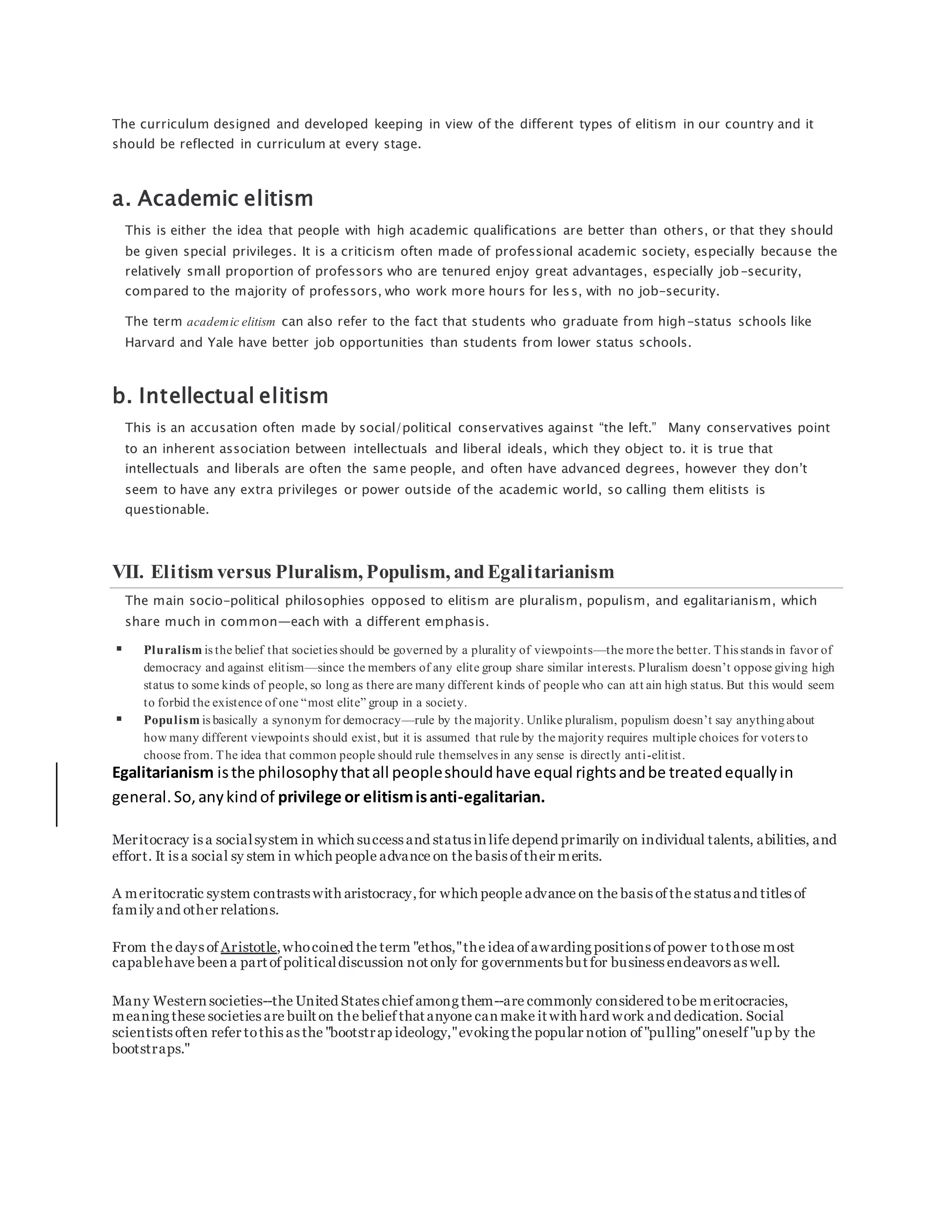 Elitism and meritocracy in curriculum | DOCX
