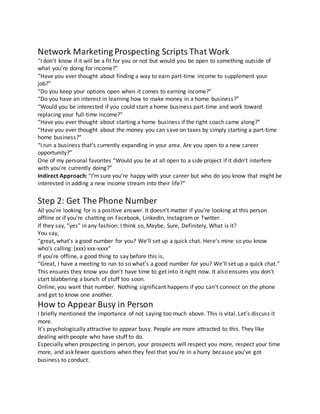 Network Marketing Prospecting Scripts | DOCX
