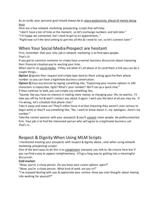 Network Marketing Prospecting Scripts | DOCX
