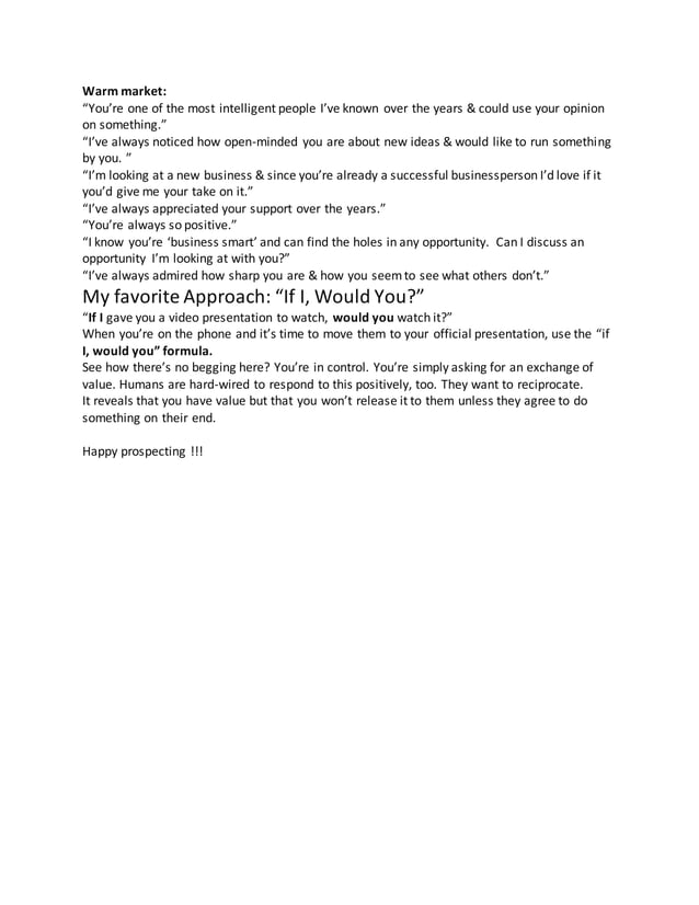 Network Marketing Prospecting Scripts | DOCX