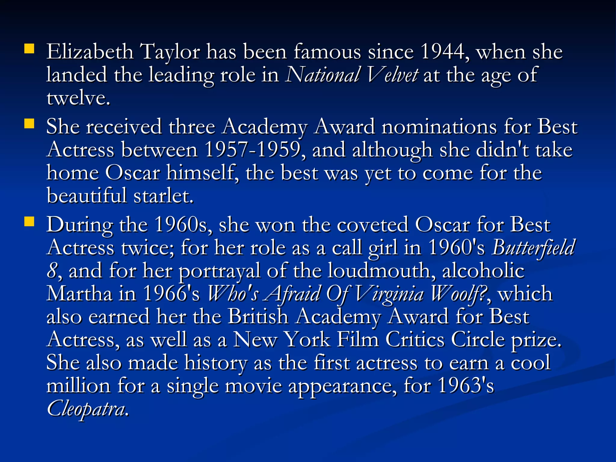 Elizabeth Tailor | PPT