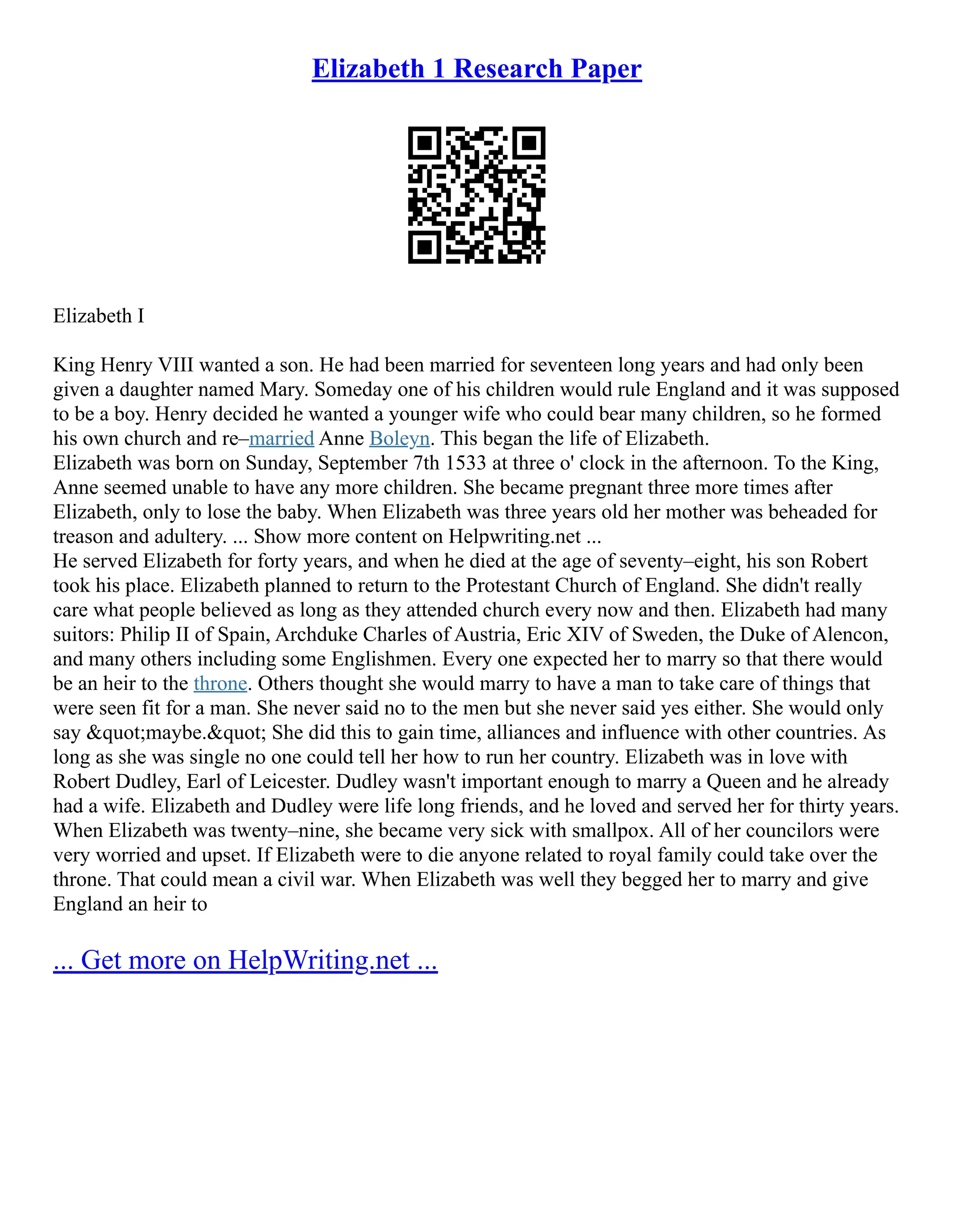 Elizabeth 1 Research Paper | PDF