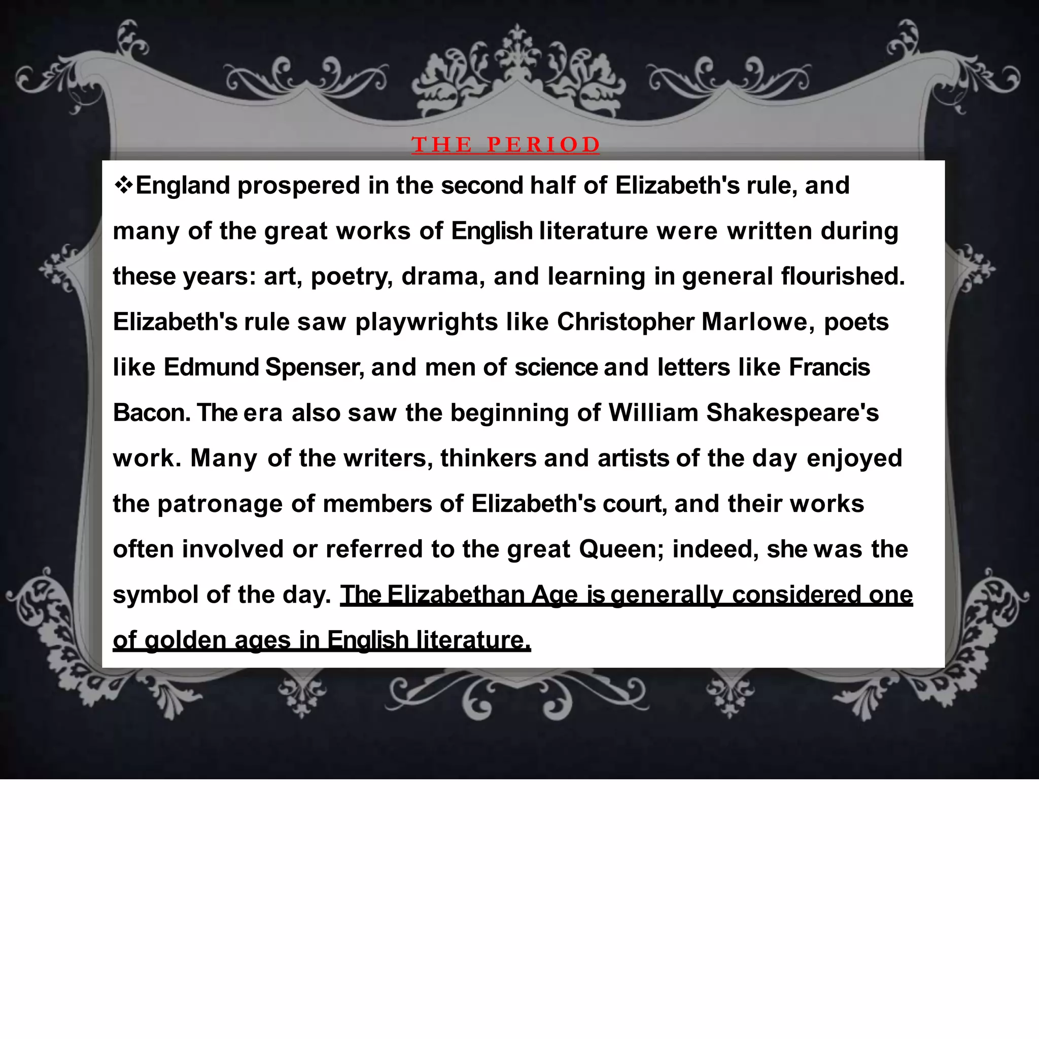 Elizabethan Age literature | PPTX