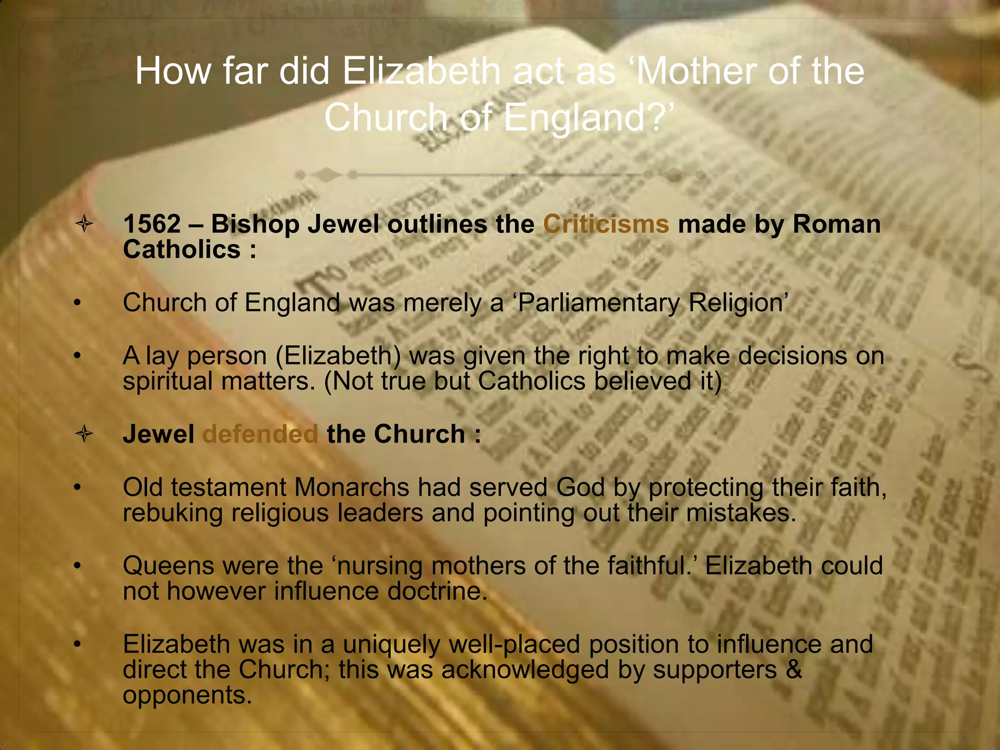 Elizabethan Religious Settlement | PPTX