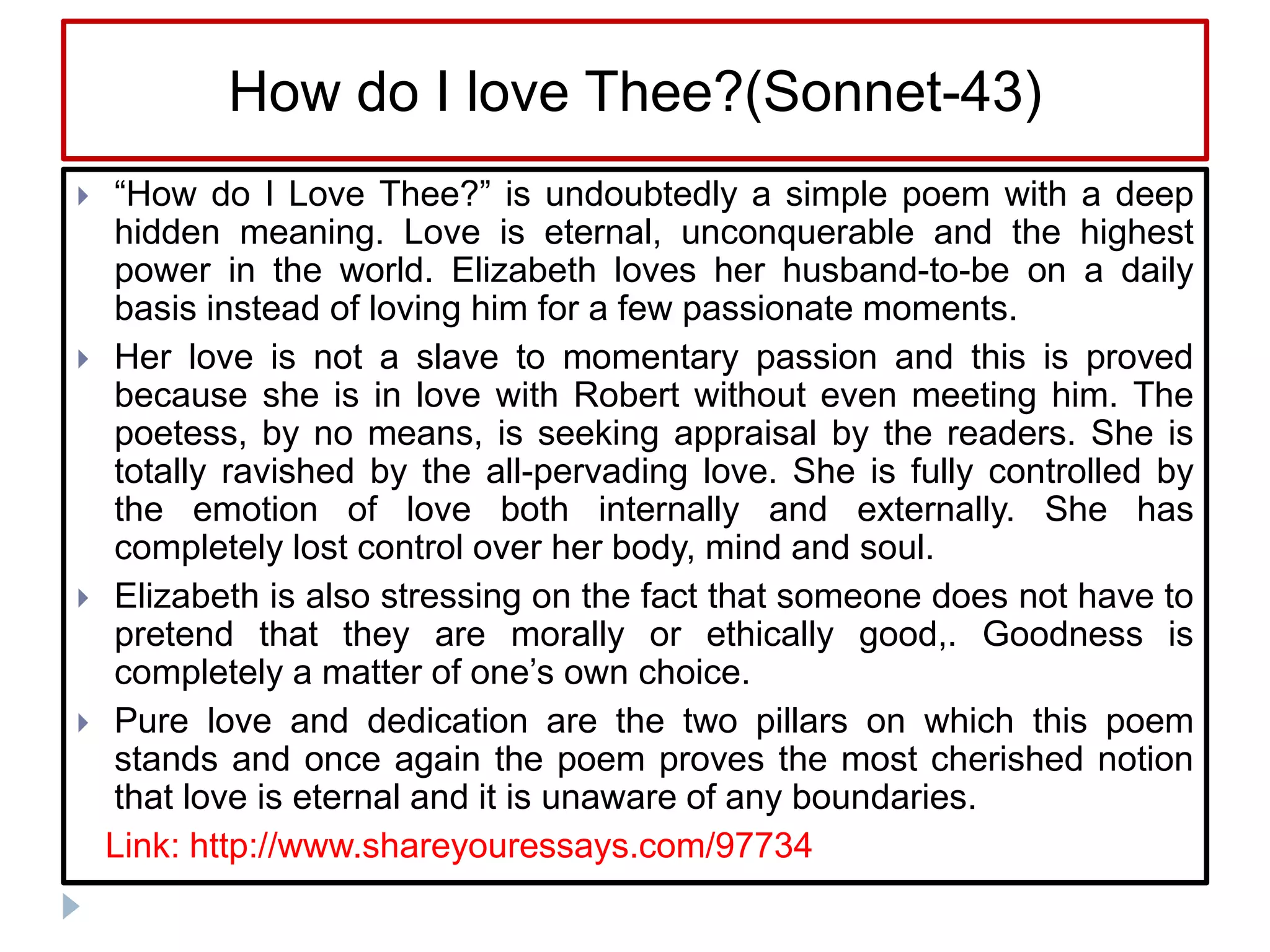 Sonnet-43 "How do I love thee?"by Elizabeth barrette browning. | PPTX