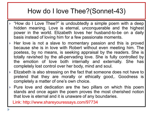 Sonnet-43 "How do I love thee?"by Elizabeth barrette browning. | PPTX ...