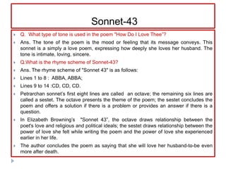 Sonnet-43 "How do I love thee?"by Elizabeth barrette browning. | PPTX