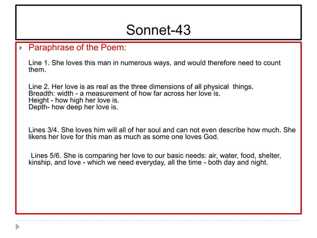 Sonnet-43 "How do I love thee?"by Elizabeth barrette browning. | PPTX ...