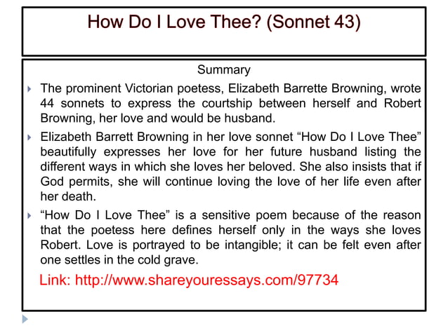 Sonnet-43 "How do I love thee?"by Elizabeth barrette browning. | PPTX ...