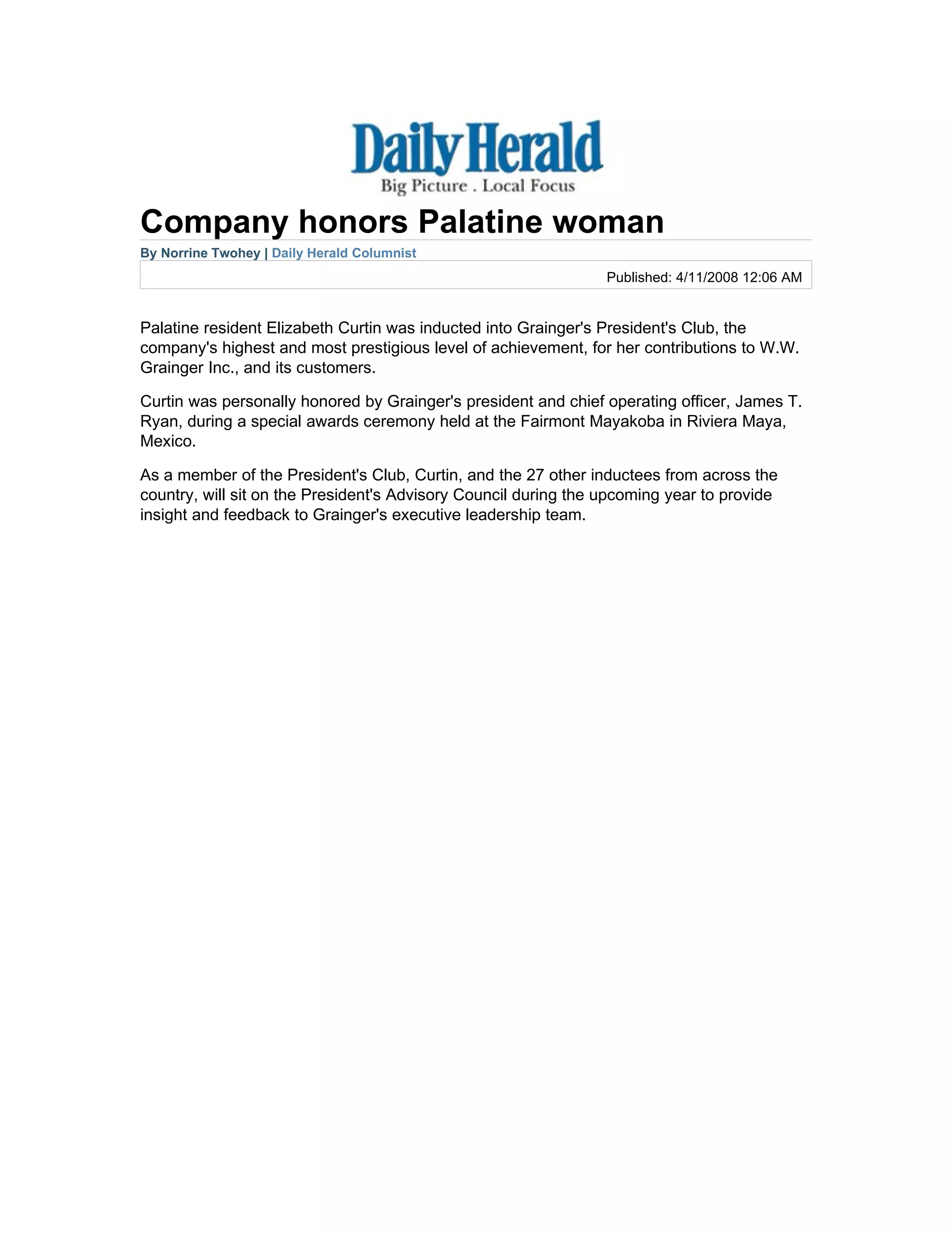 Press Release-Grainger Presidents Club | DOC