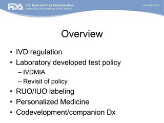 FDA’s approach to regulation of in vitro diagnostic tests | PDF