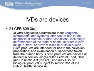 FDA’s approach to regulation of in vitro diagnostic tests | PDF