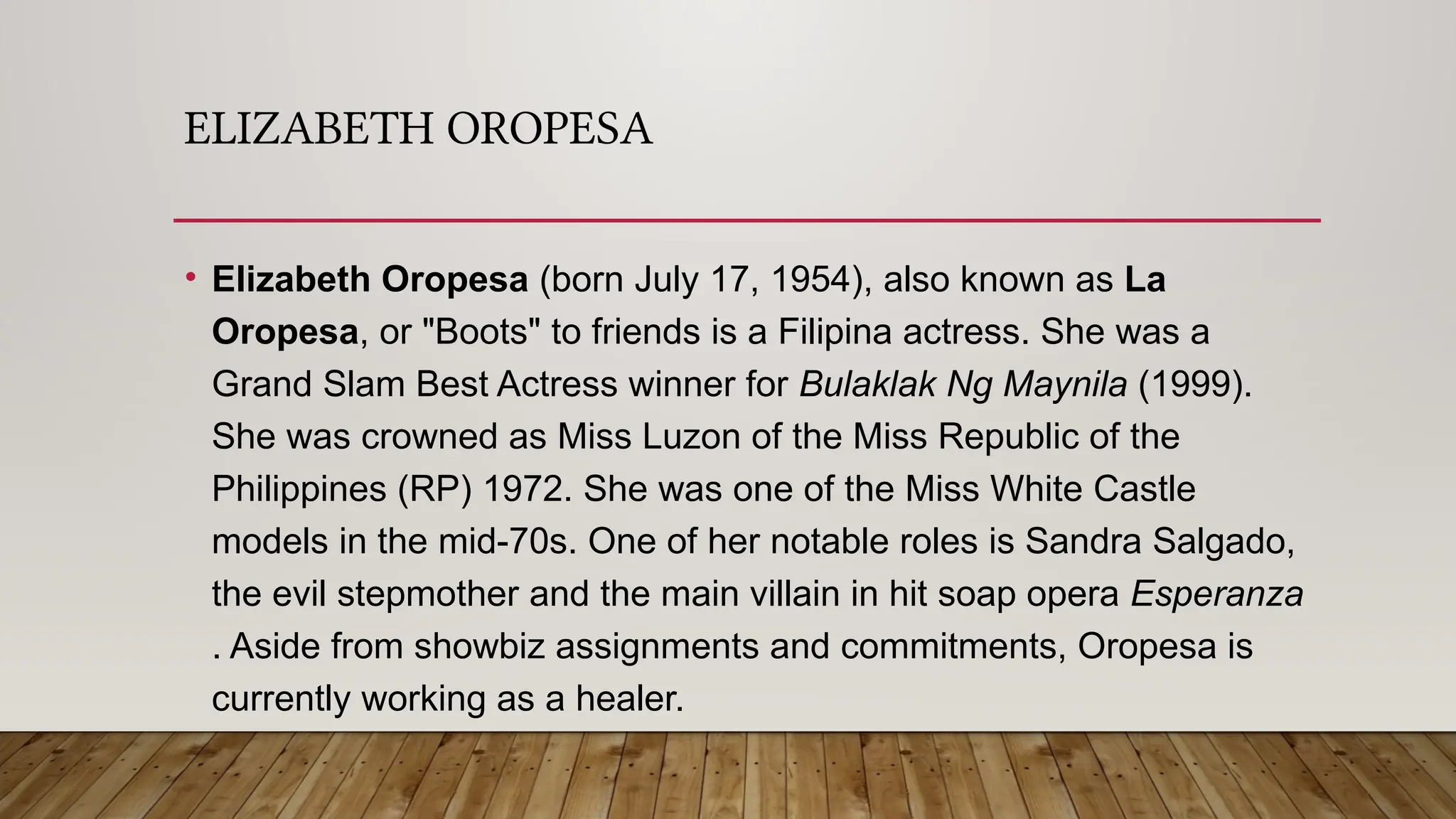 Elizabeth Oropesa Early life, Biography, Career.pptx