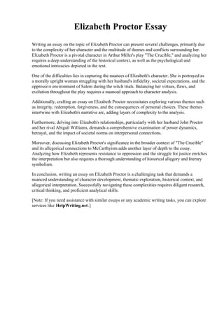 Elizabeth Proctor Essay. College of San Mateo | PDF