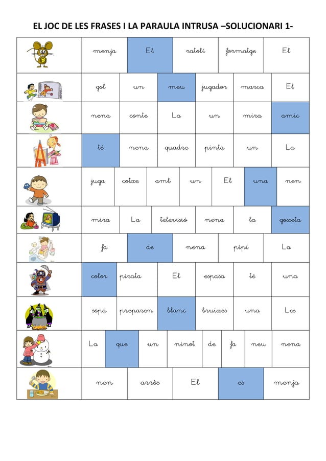 El joc de les frases i la paraula intrusa | PDF