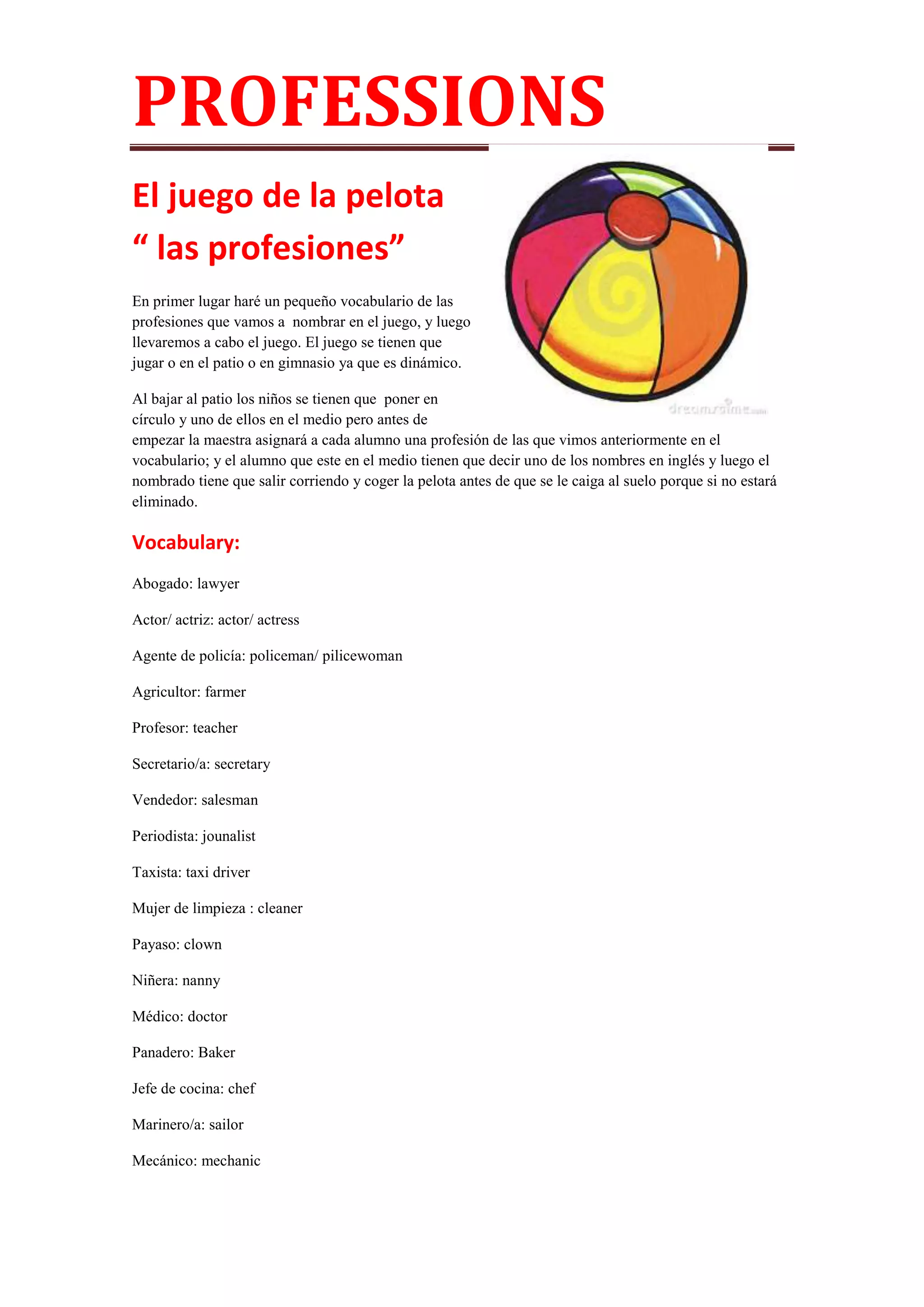 El juego de las profesiones | DOCX
