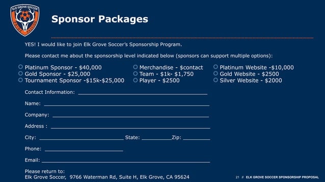 Elk grove soccer sponsorship proposal | PPT