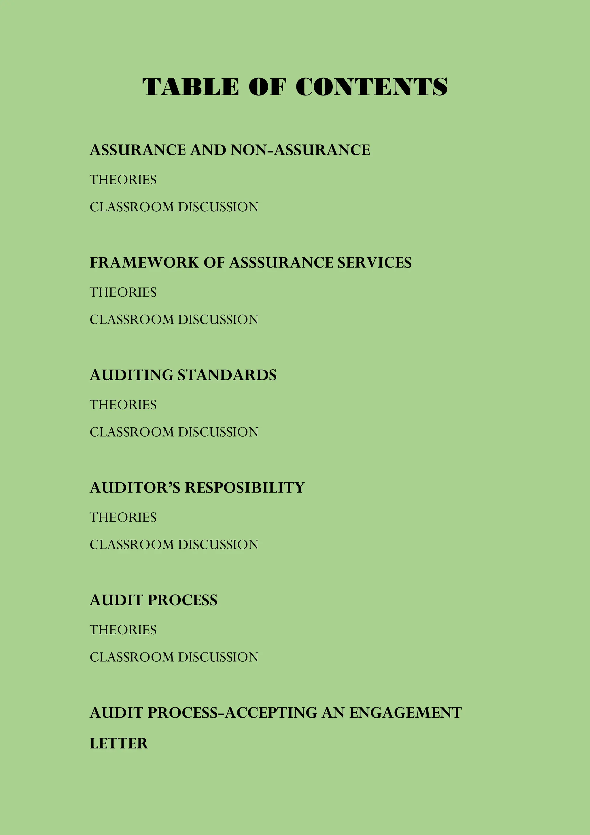 TABLE OF CONTENTS for journal for auditing in assurance principles | DOCX