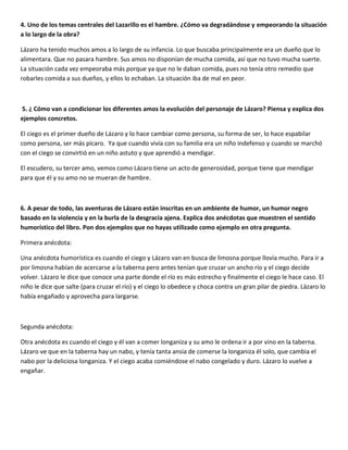 El Lazarillo de Tormes - Examen de lectura | PDF