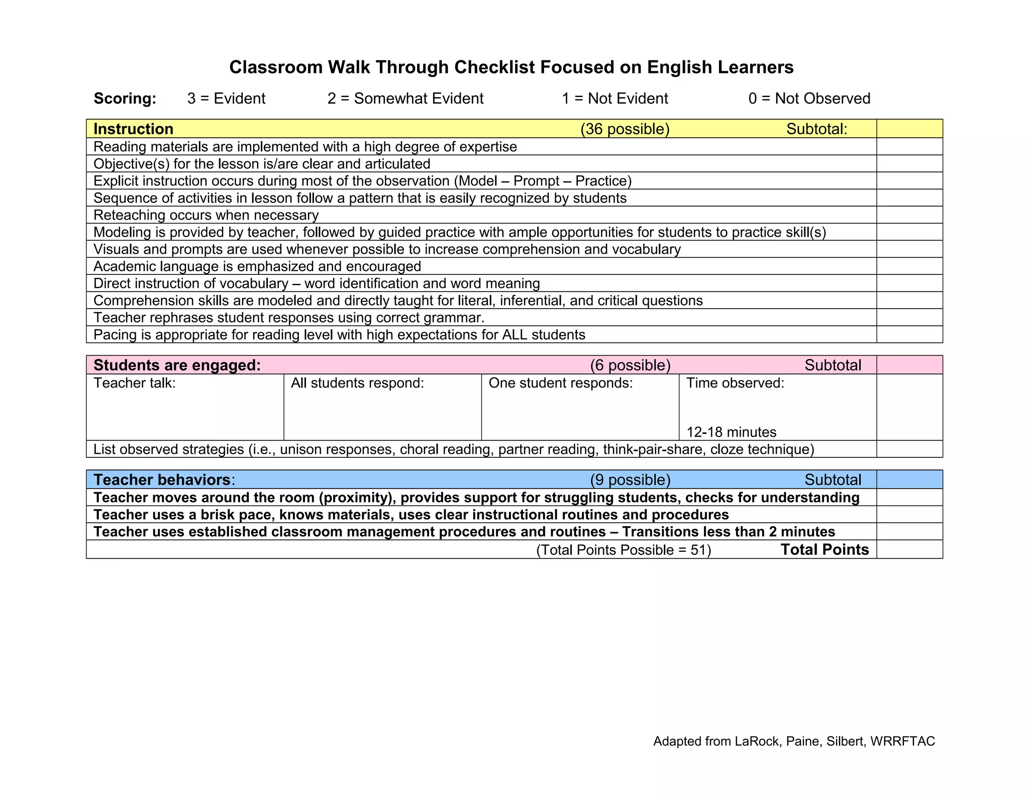 Ell classroom walkthrough_obs | DOC